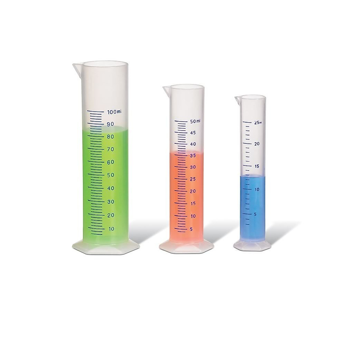 hand2mind Graduated Cylinder Set, Polypropylene Measuring Cylinder, Plastic Graduated Cylinder Container, Lab Equipment, Lab Tubes, Chemistry Science Supplies, School Lab Supplies (Set of 7)