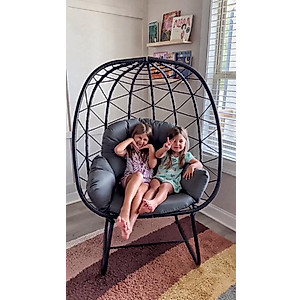 YITAHOME Egg Chair with Stand Outdoor Indoor Egg Lounge Chair Cushion Wicker Chair Rattan Chair Included for Patio, Garden, Backyard, Porch, Gray