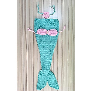 Pinbo Newborn Baby Photography Prop Crochet Mermaid Headband Bra Tail