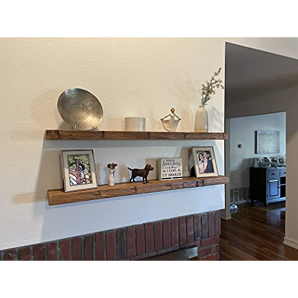 Joel's Antiques | 60 Inch Floating Shelves for Wall | Made of Natural Wood and Easy Install | Heavy Duty Rustic Book Shelves | Perfect for Bathroom, Kitchen, Living Room | Medium Brown 60x9x2 Inches