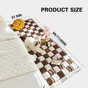 Funnyfuzzy Cream-Coloured Large Plaid Square Pet Mat Bed Couch Cover,Dog Blankets for Large Dogs, Funny Fuzzy Couch Cover,Waterproof Blanket Dog Bed Cover Pet Blanket