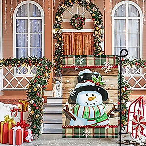 ESTTOP Snowman Christmas Garden Flag, Green Striped Scarf & Holly Polyester Vertical Double Sided 12.5x18 Inch Yard Flag, Outdoor Christmas Decorations, Farmhouse Decor for Xmas