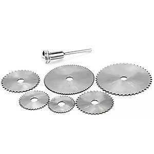 6 Pcs Rotary Drill Saw Blades with 1/8" Shank Extension Rod, Steel Saw Disc Wheel Cutting Blades for Wood Plastic Metal Stone Cutting