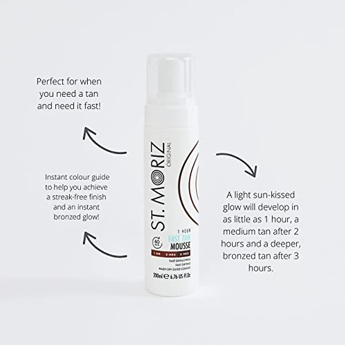 St Moriz Original 1 Hour Fast Tan Mousse | Fast Drying Vegan Express Fake Tan | 1 Hour for Light Glow, 2 Hours for Medium Glow, 3 Hours for Dark Glow | 200ml