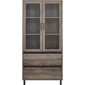 Walker Edison Furniture Company Glass Door Storage Hutch, 68 Inch, Grey Wash