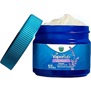 Vicks VapoRub, Lavender Scent, Cough Suppressant, Topical Chest Rub & Analgesic Ointment, Medicated Vicks Vapors, Relief From Cough Due to Cold, Aches & Pains, 1.76oz