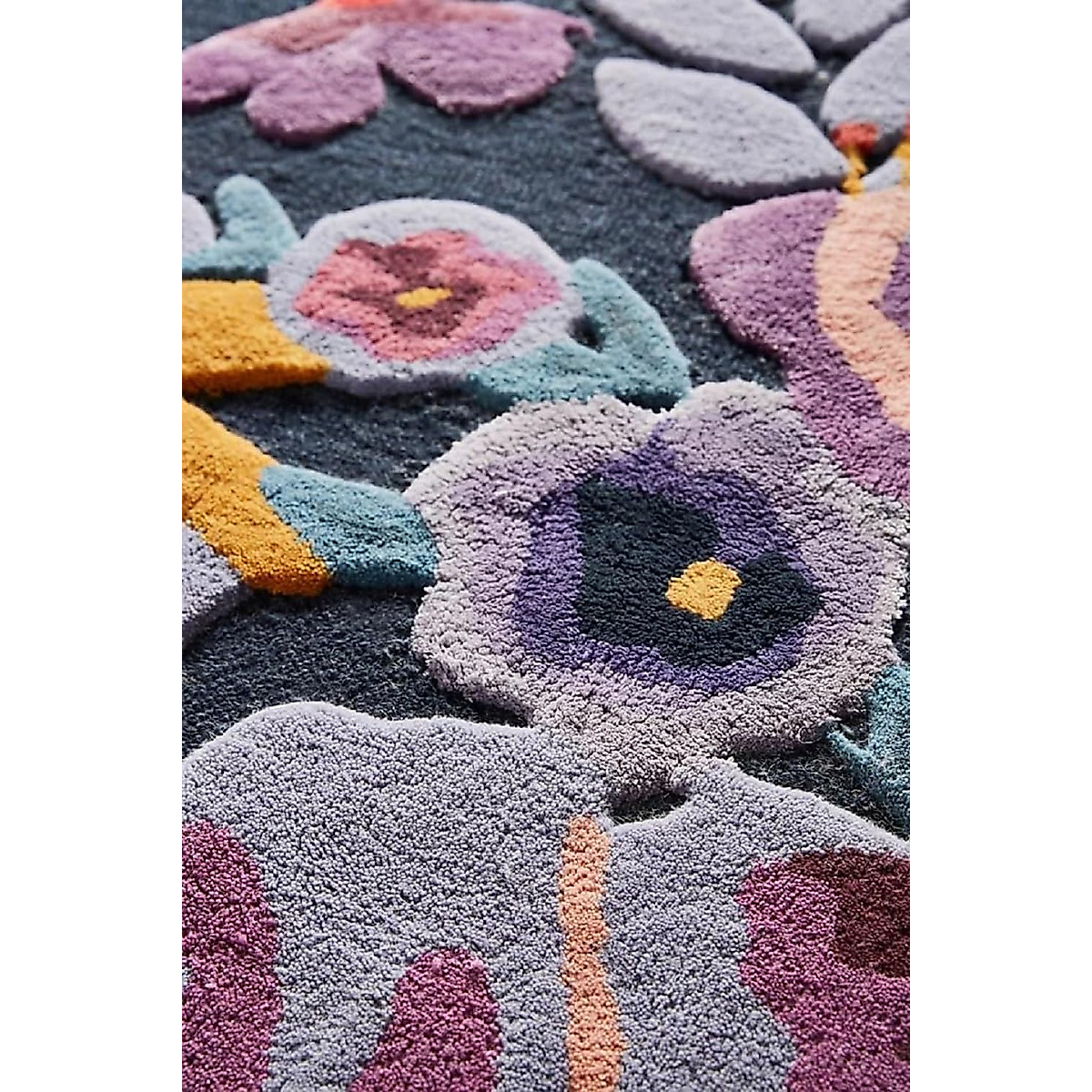RestopuffHandmade Flower Multicoloured Irregular Area Rug 100% Imported Blended Wool Floral Area Rug (Blue, 5 x 8 feet)