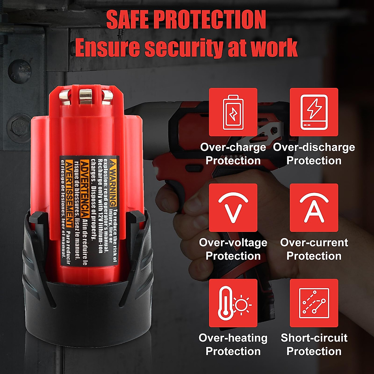 2 Pack 12V 3000mAh Lithium-ion Replacement Battery Compatible with Milwaukee 12 Volt Battery 48-11-2411 48-11-2420 48-11-2401 48-11-2402 48-11-2401 12-Volt Cordless Tools (Red)