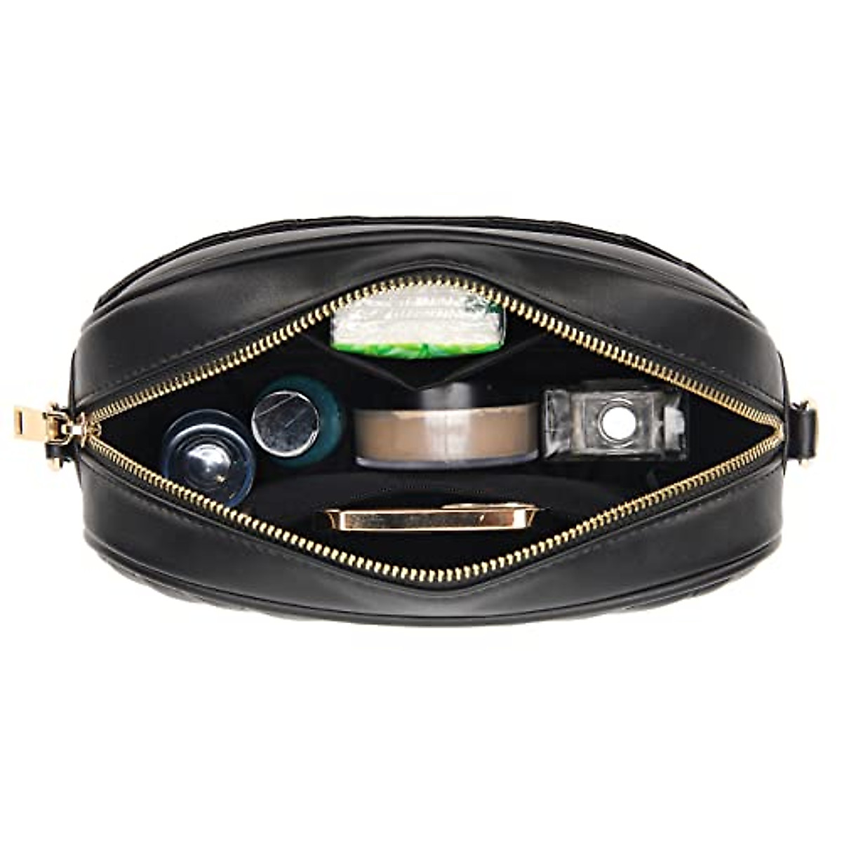 lola mae Quilted Crossbody Bag, PU Lightweight Shoulder Purse Top Zipper Tassel Accent Black Purse(Black-729)