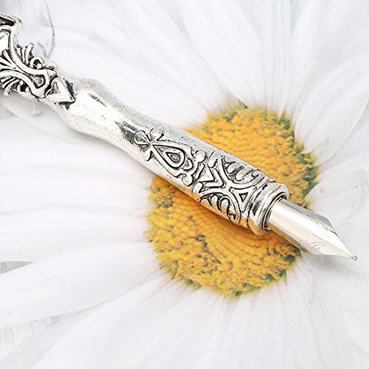 Serounder Quill Pen Set, Classical Calligraphy Fountain Pen Feather Quill Dip Pen Ink Bottle Set with Gift Box (Black)