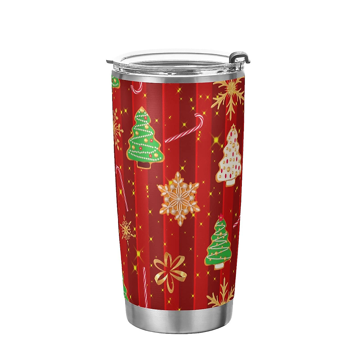 Yasala Christmas Tumbler Xmas Tree Red Stripes Insulated Coffee Cup Beverage Container Office Travel Mug with Straw and Lid 20oz Holiday Back to School Gift