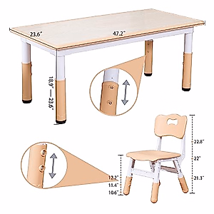 JONUTATO Toddler Table and Chair Set, Height-Adjustable Toddler Desk with 4 Seats, Kids Table and Chair Set for Girls & Boys Age 2-10, Scrub-Table Desktop Kids Study Table for Daycare, Brown