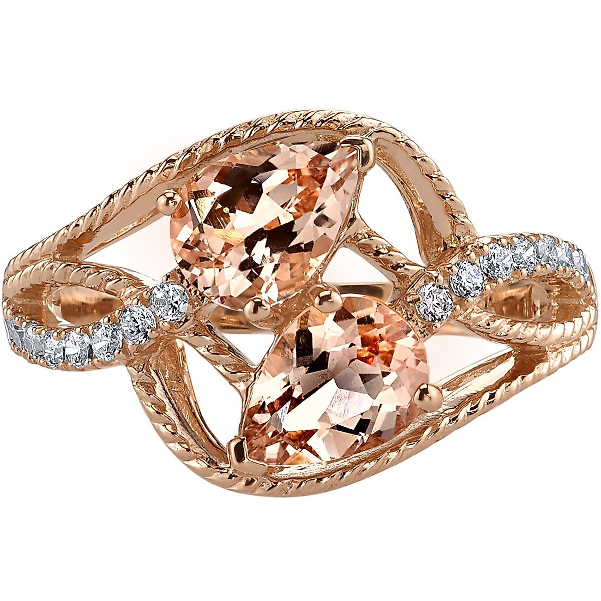 PEORA Morganite Two-Stone Ring for Women 14K Rose Gold, Natural Gemstone, 1.50 Carats total Pear Shape, Size 8