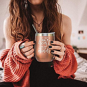 ELEGANTPARK Teacher Gifts for Women Teacher Apprreciation Gifts Christmas Gifts for Teacher Tote Bag Canvas Teacher Thank you Gifts Wine Tumbler with Straw Rose Gold