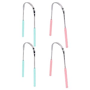 Healifty 4pcs Oral Tongue Scraper Stainless Steel Reusable Tongue Scraper Bad Breath Cleaner U Shaped Tongue Odor Eliminator Tongue Cleaning Tool for Adults Children
