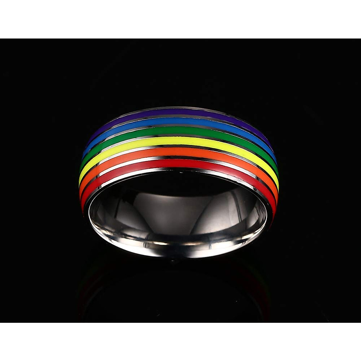 VNOX Custom Personalized Stainless Steel Gay Pride Rainbow Relationship Engagement Rings Weeding Band for Gay Lesbian Couples,Size 9