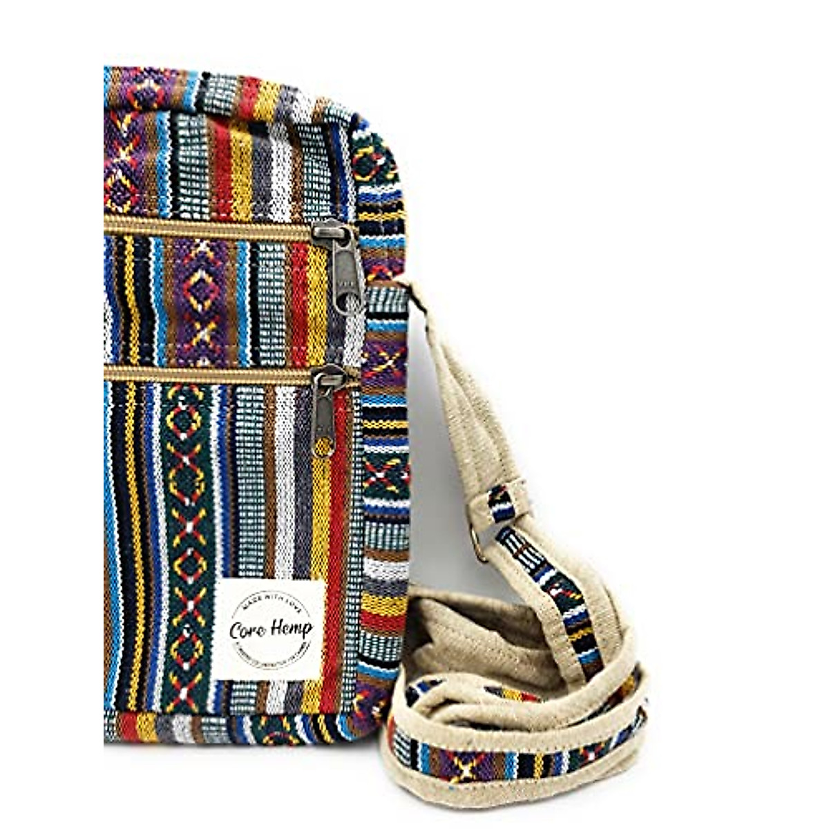 Core Hemp Multi Pocket Crossbody Bag Purse Made From Pure Hemp (Natural)