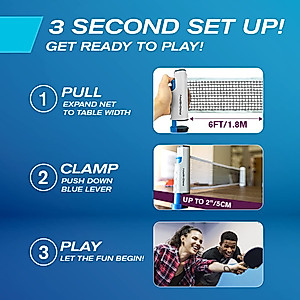 PRO SPIN All-in-One Portable Ping Pong Paddle Set | Ultra-Comfort Paddles | Table Tennis Set | Retractable Ping Pong Net (Up to 72" Wide) | 3-Star Balls | Storage Case | Game Table | Gift