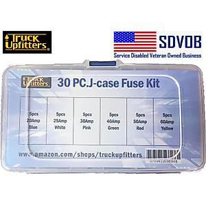 Truck Upfitters 30 pc Automotive Low Profile JCASE Compatible Box Shaped Fuse Kit for Foreign and Domestic Pickup Trucks, Cars and SUVs. Comes with Carrying case & 20, 25, 30, 40, 50, & 60 amp fuses!
