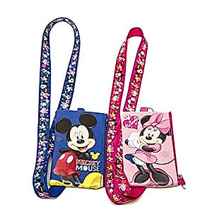 Disney Mickey and Minnie Mouse Drawstring Backpacks Plus Lanyards with Detachable Coin Purse and Autograph Books (Set of 6) (Pink Blue)