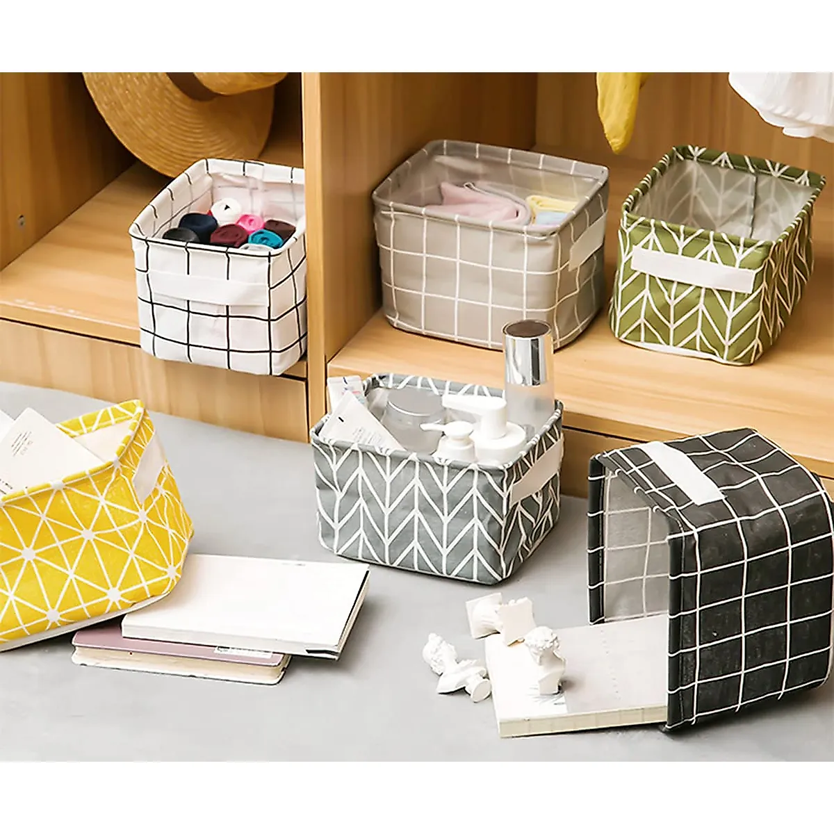 Oaixuilhy Foldable Storage Basket Set of 6 Collapsible Canvas Containers Fabric Shelf Bins with Handle