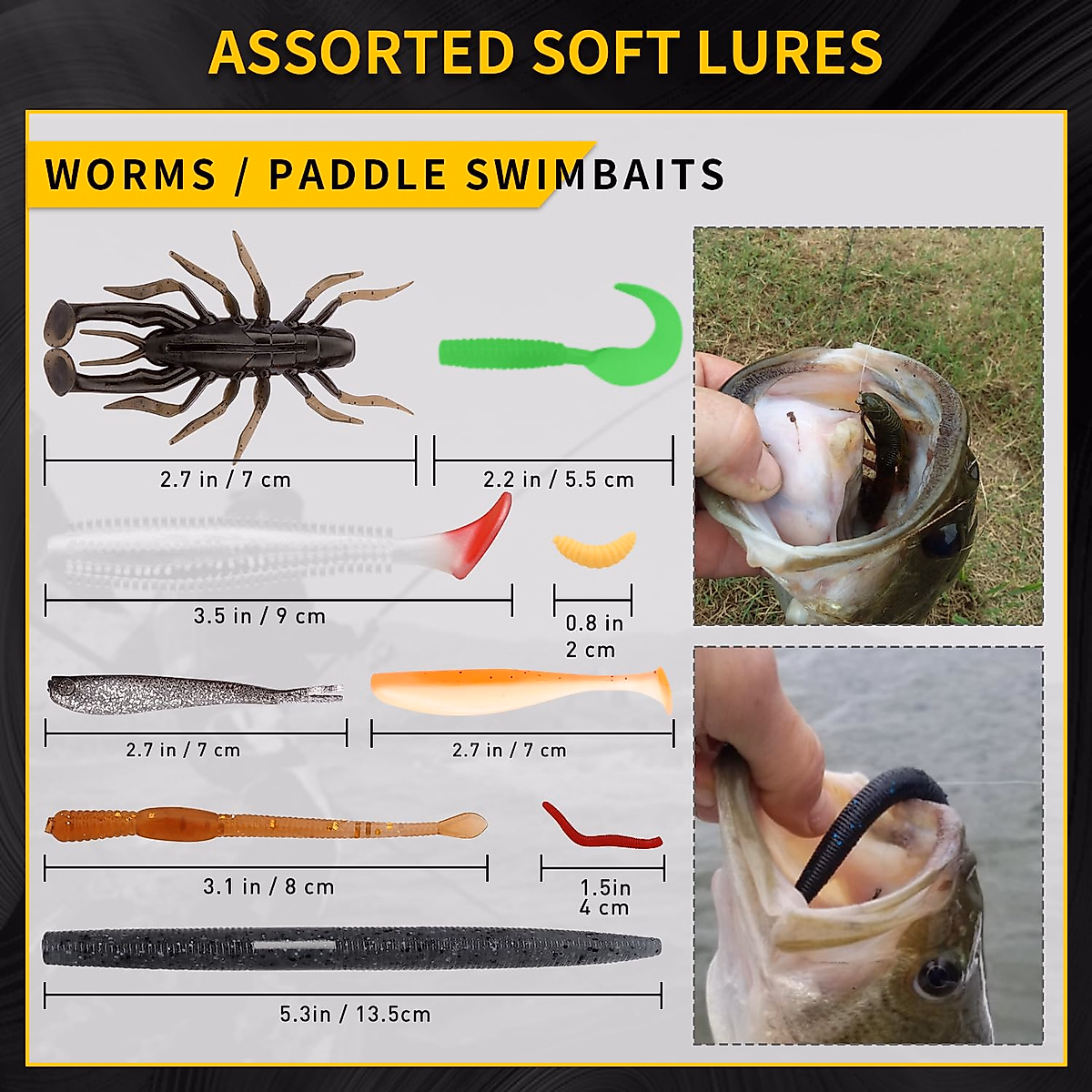 GOTOUR Fishing Lures Accessories Kit with Tackle Box, Fishing Hooks Minnow Crankbait Frog Popper Lure Worm Fishing Spoon Spinner Bait for Bass Crappie, Fishing Gear Freshwater Equipment Gifts for Men