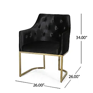 Christopher Knight Home Fern Modern Tufted Glam Accent Chair with Velvet Cushions and U-Shaped Base, Black and Gold Finish