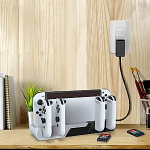 ZNKG Switch Controller Charging Dock Station Compatible with Nintendo Switch & OLED Model with 4 Joy-con Charging Slots, Joy Con Charger Stand Station for Nintendo Switch with 2 Game Card Slots Dobe