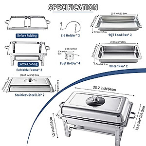 THXSUN 2-Pack 9QT Chafing Dish Buffet Set, Stainless Steel Full Size Chafers and Buffet Warmers Sets, Foldable Chafing Dishes with Pan, Lid, Frame, Fuel Holder for Catering Party Banquet (Upgrade)