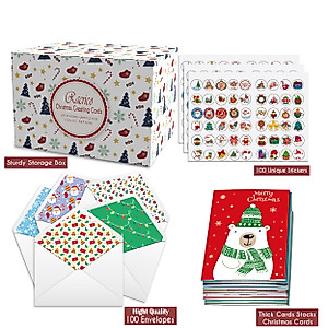100 Unique Christmas Cards, Christmas Cards Boxed With Envelopes,Large 5X7 Inch Merry Christmas Cards Greeting Cards Set With Greeting And Sticker,Bulk Christmas Cards Boxed Set
