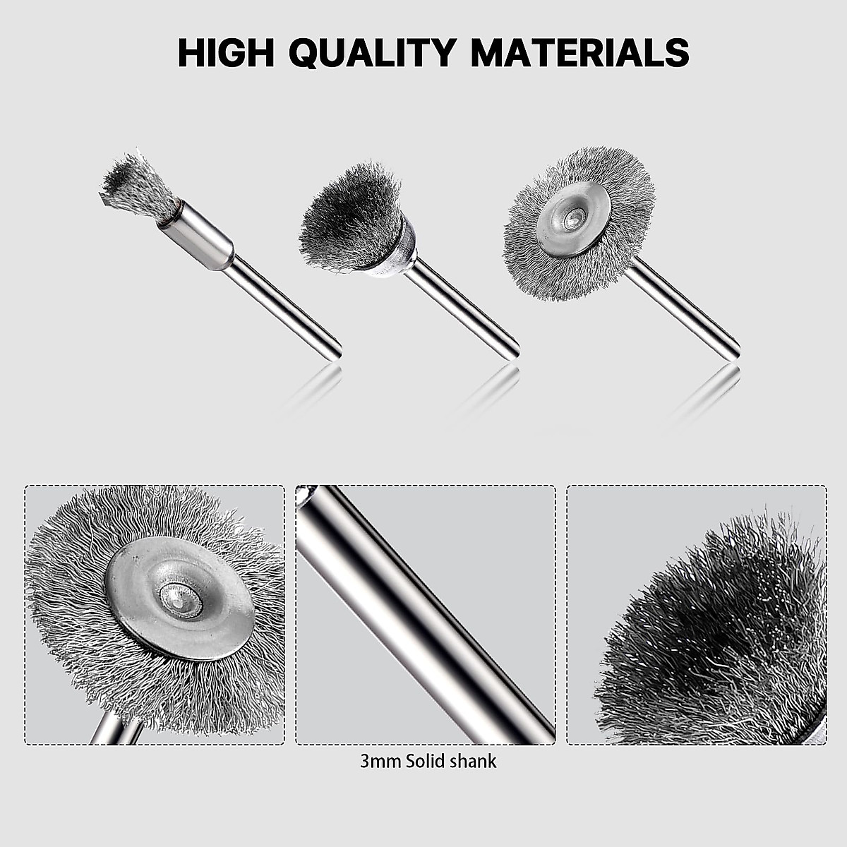 EASYIKI 15 Pieces Stainless Steel Wire Brushes, Wire Brush Wheel, Steel Wire Polishing Wheel Kits for Dremel Rotary Tools (1/8 Inch Mandrel)
