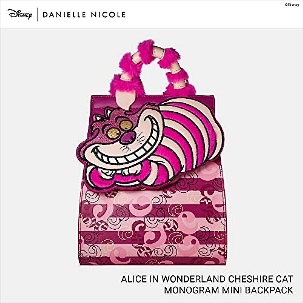 Danielle Nicole Disney Alice in Wonderland Mini Backpack, Cheshire Cat Monogram Small Handbag Purse, Pink