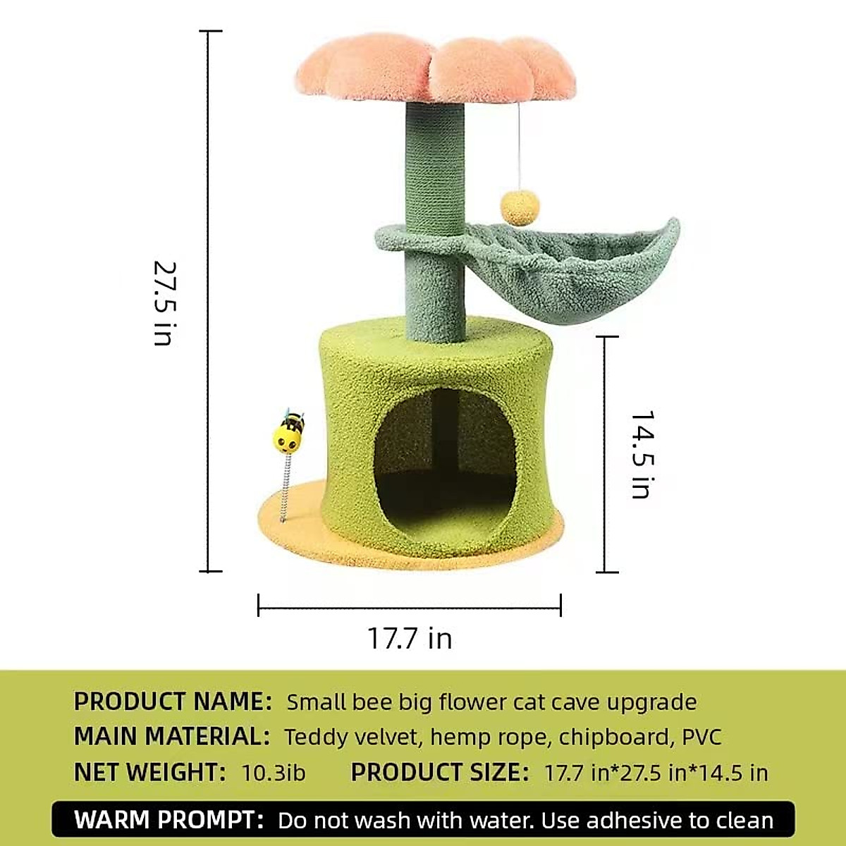 Zthdjdl Flower cat Tree Tower - cat Tree for Indoor Cats with Scratching Post Cat Climbing Activity,Small cat Tree with Hammock Bed condo - Pink Cute cat Tree Flower Scratcher for Cats Natural sisal