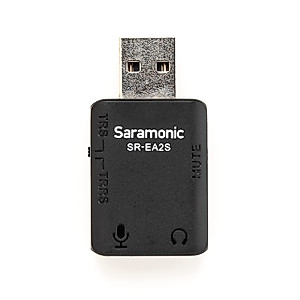 Saramonic USB Audio Interface with 3.5mm Microphone Input for TRS or TRRS Mics, 3.5mm Headphone Out and Mute Button for Computers and More (SR-EA2S)