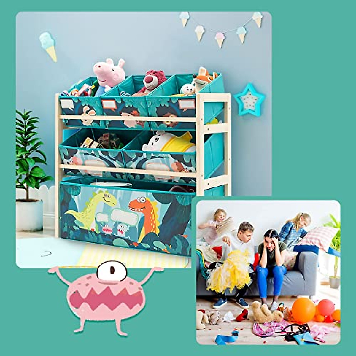 Jomifin Kids Toy Organizer for Boys Girls, 6 Storage Bins Large Storage Capacity Best Toy Storage Solution for Playroom, Nursery (Green) (Green)