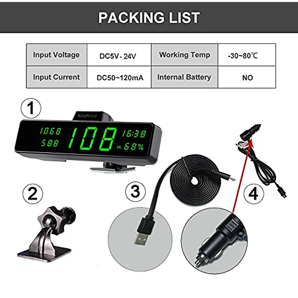 Kingneed C3020 Universal HUD Head Up Display GPS Digital Speedometer with Humidity Detector, MPH Over Speed Warning, Works for Cars & Other Vehicles