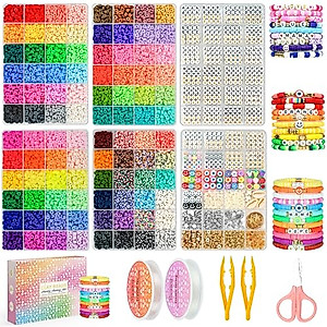Paodey 16,000pcs Clay Beads Bracelet Making Kit 96 Colors, 900pcs Letter Beads, 100pcs Number Beads, Gold Silver Spacer Beads for Friendship Bracelets Jewelry, 6 Boxes Polymer Heishi Beads