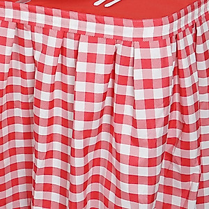 TABLECLOTHSFACTORY 17FT Perfect Picnic Inspired White/Red Checkered Polyester Table Skirt for Kitchen Dining Catering Wedding Decorations
