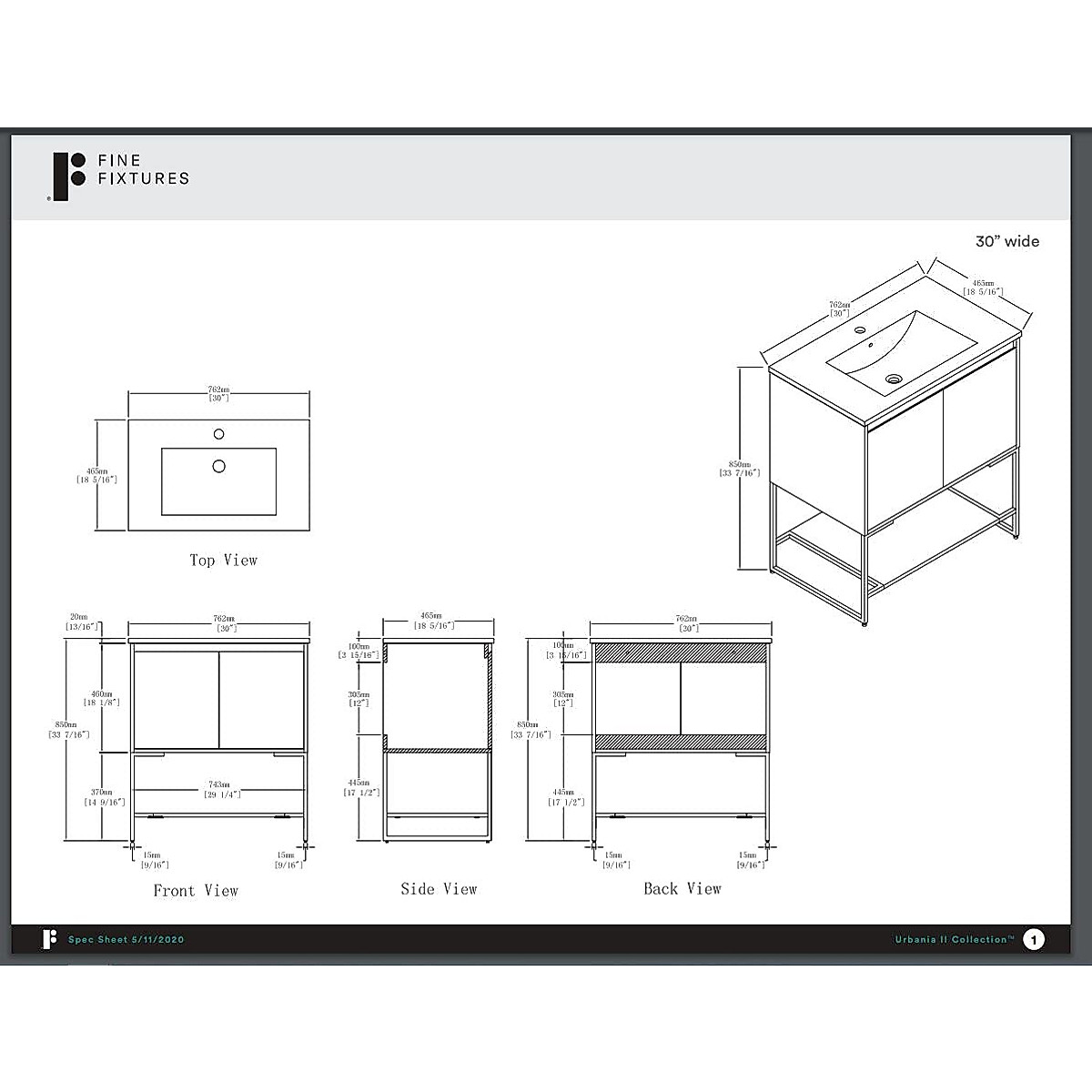 Fine Fixtures 30 Inch Bathroom Vanity with Sink - Modern Knob Free Design, Elegant Space-Saving Solution for Your Bathroom - Durable, Bathroom Vanities for a Contemporary Look - Urbania Collection