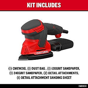 CRAFTSMAN Detail Sander, Corded Mouse Sander for Woodworking, Includes 2 Attachments, Sandpaper Sheets and Dust Bag (CMEW210)