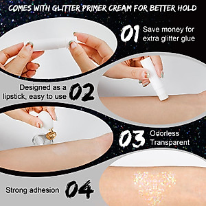 LATIBELL Body Glitter Spray, Glitter Spray for Hair and Body Face Clothes Nails, Body Shimmer Spray Make up for Festival Rave Accessories- with 0.35 oz Replacement & 0.176 oz Priming Cream (Silver)