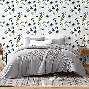 HAOKHOME 93245-2 Peel and Stick Floral Wallpaper Home Decor Removable White/Grey/Black Vinyl Self Adhesive Mural 17.7in x 9.8ft