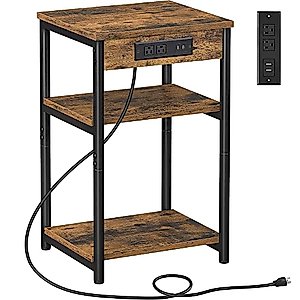 TUTOTAK End Table with Charging Station, Side Table with USB Ports and Outlets, Nightstand, 3-Tier Storage Shelf, Sofa Table for Small Space, Living Room TB01BB026