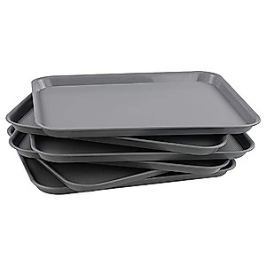 Minekkyes 6-Pack Plastic Fast Food Serving Platters Trays, Rectangular Non-Slip Serving Tray, Grey, f