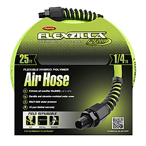 Flexzilla Pro Air Hose, 1/4 in. x 25 ft., Heavy Duty, Lightweight, Hybrid, ZillaGreen - HFZP1425YW2
