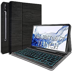 REAL-EAGLE Galaxy Tab S8 2022/ S7 2020 11 Inch Backlit Keyboard Case, 7 Color Backlight Detachable Wireless Keyboard with Filo Case Fit Samsung Galaxy Tab S8/ S7 SM-X700/X706/T870/T875/T876,Black