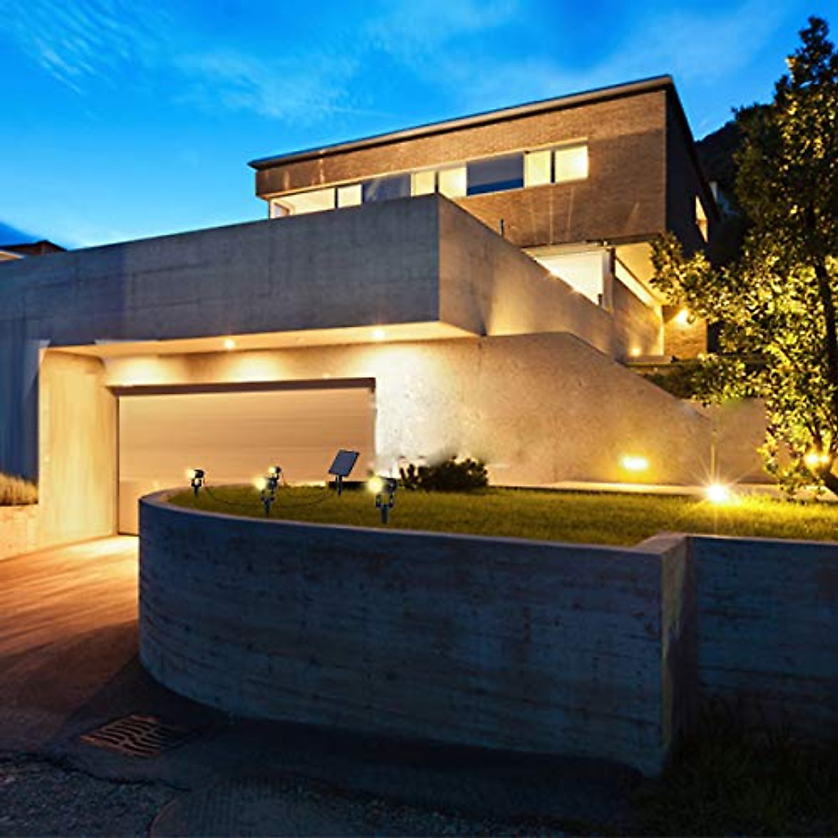 T-SUNUS Solar Garden Spotlight Outdoor, 4-in-1 Solar Spot Lights IP65 Waterproof 9.8ft Cable, 5W Separated Solar Panel, Auto On/Off for Tree Patio Yard Driveway Pathway Pool Area(Warm White 3000K)