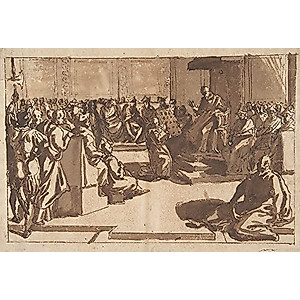 ArtDirect Cesare Nebbia 24x18 Black Modern Frame and Double Matted Museum Art Print Titled - An Ecclesiastic Blessing a Book Before the Sacred College. (1580-90)