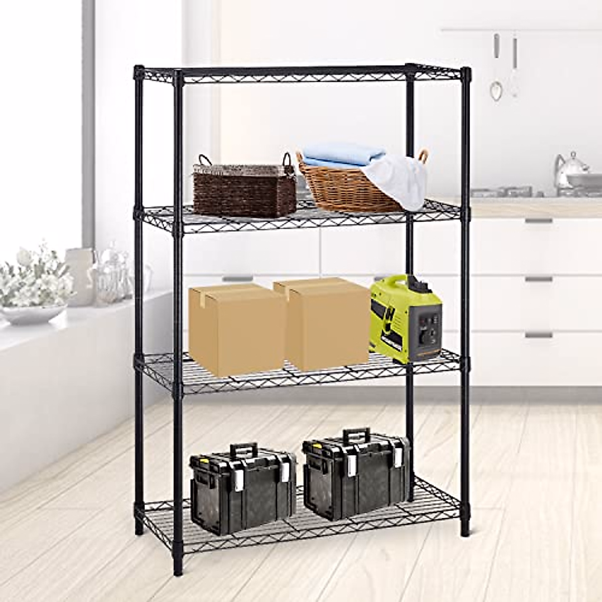 4 Tier Wire Shelving Rack Wire Shelving Unit, Metal Steel Shelves Adjustable Storage Organizer,1000 LBS Capacity, 54" H x 36" W x 14" D, Garage Shelving Rack for Office Kitchen Pantry Black
