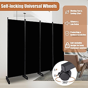 Room Divider Portable 88'' Partition Room Dividers and Folding Privacy Screens 4 Panel Wall Divider for Room Separation, Freestanding Fabric Room Divider Panel with Wheels for Home Office Hospital